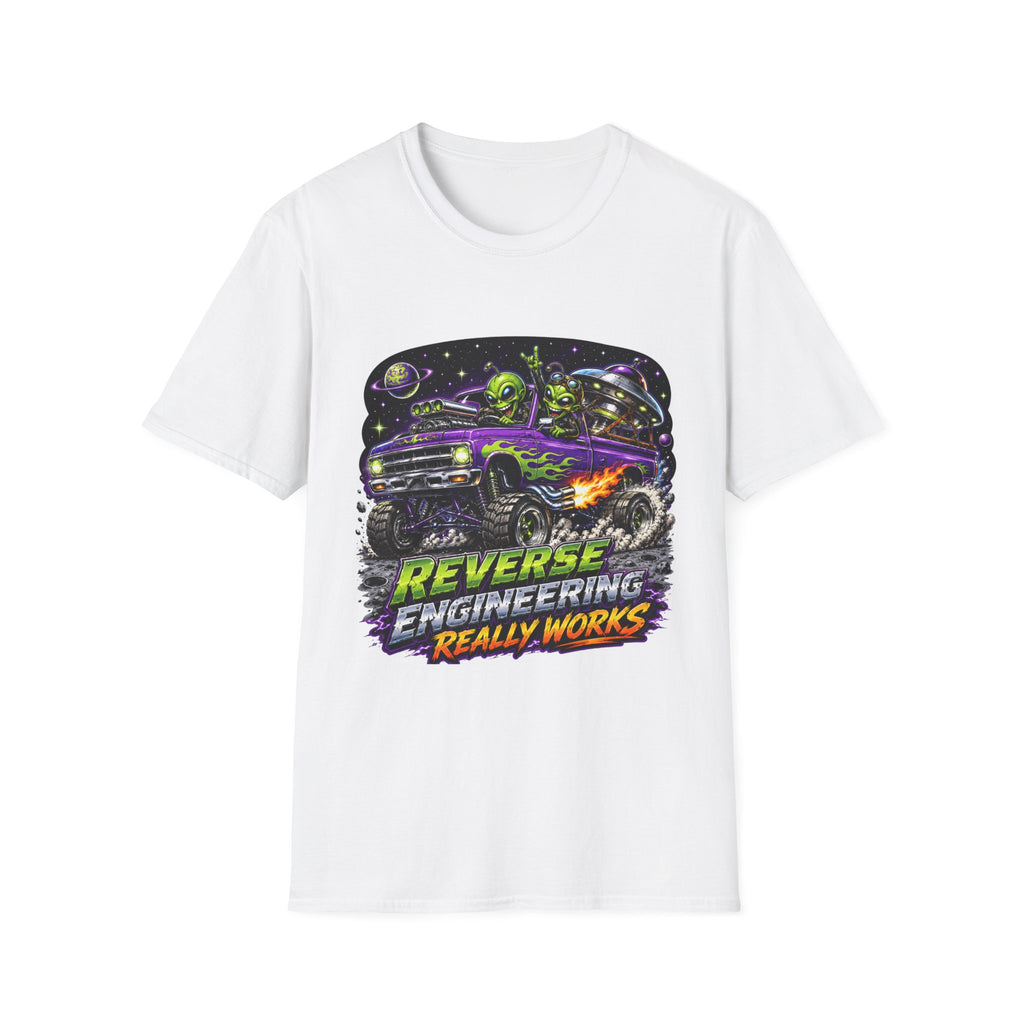 T-Shirt — "Reverse Engineering Really Works" Alien Hot Rod Graphic Tee ...