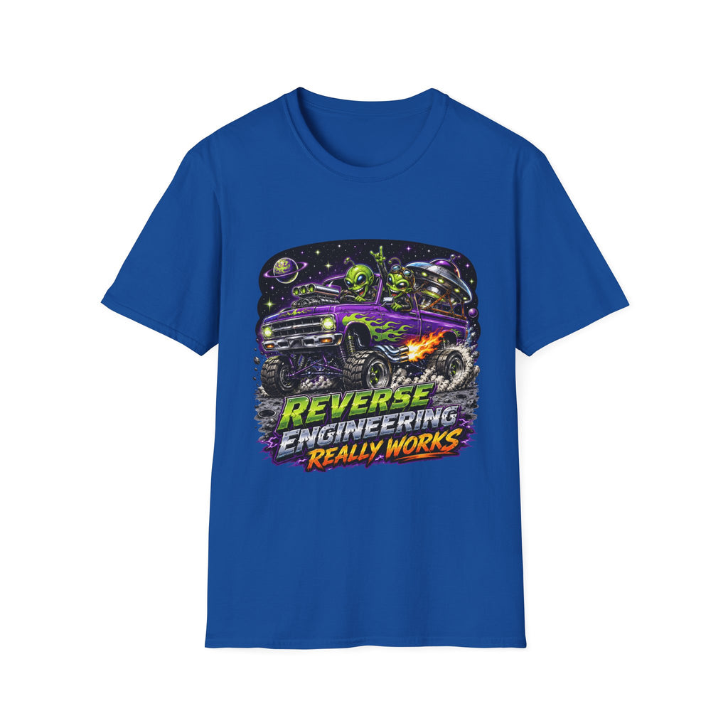 T-Shirt — "Reverse Engineering Really Works" Alien Hot Rod Graphic Tee ...
